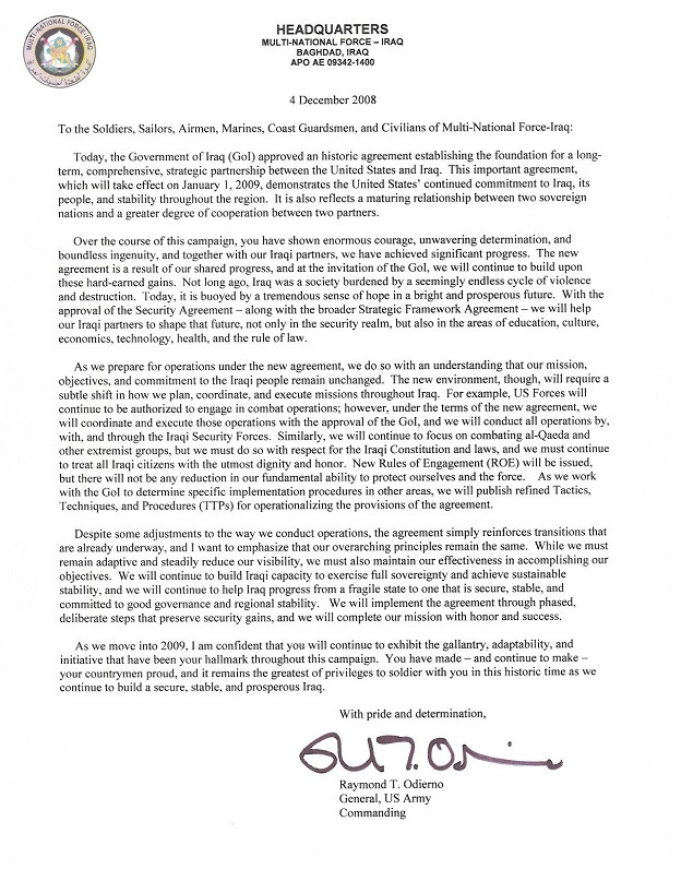 An open letter from Commanding General, Multi-National Force - Iraq ...
