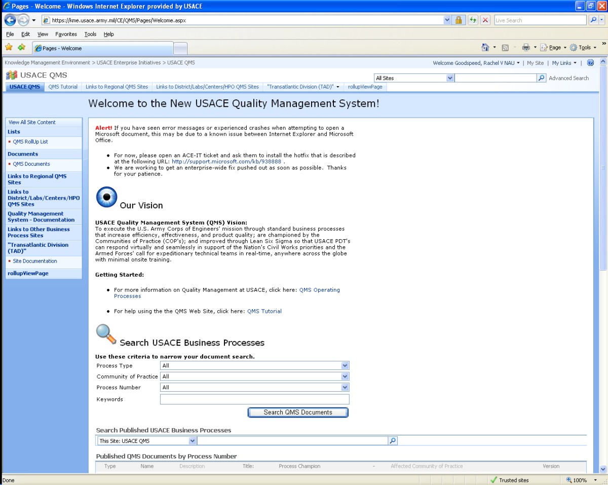USACE uses Quality Management System website to standardize business ...