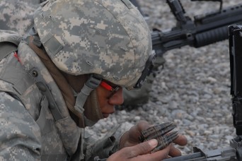 Company A, 1-46 Infantry trainees in awe of the power of machine guns ...