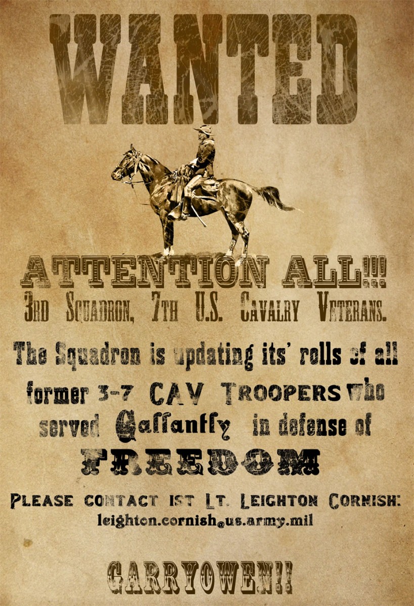 WANTED! "Garryowen" Troopers who served with 3/7th Cav during Operation ...