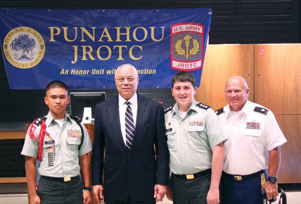 Community volunteers: Ret. Gen. Powell pays a visit to Hawaii JROTC ...