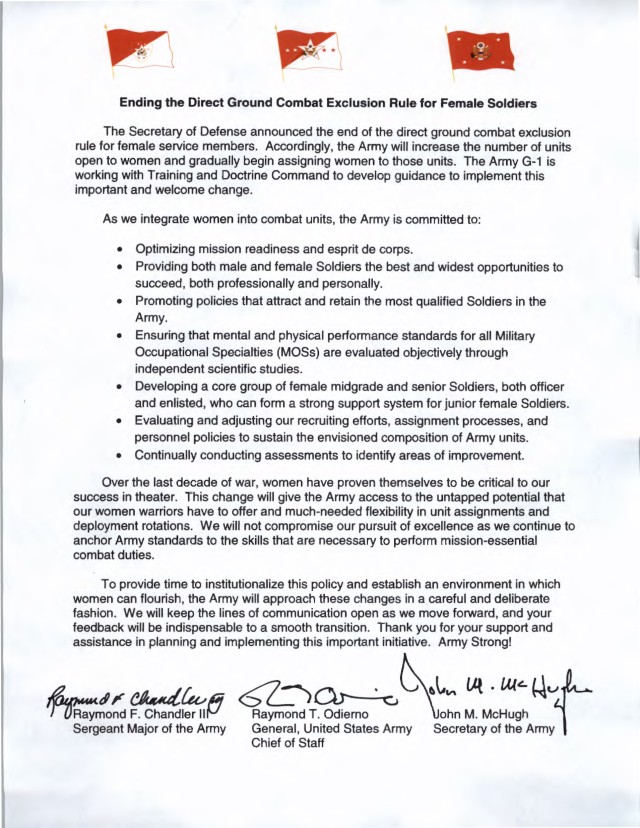 Ending the Direct Ground Combat Exclusion Rule for Female Soldiers tri ...