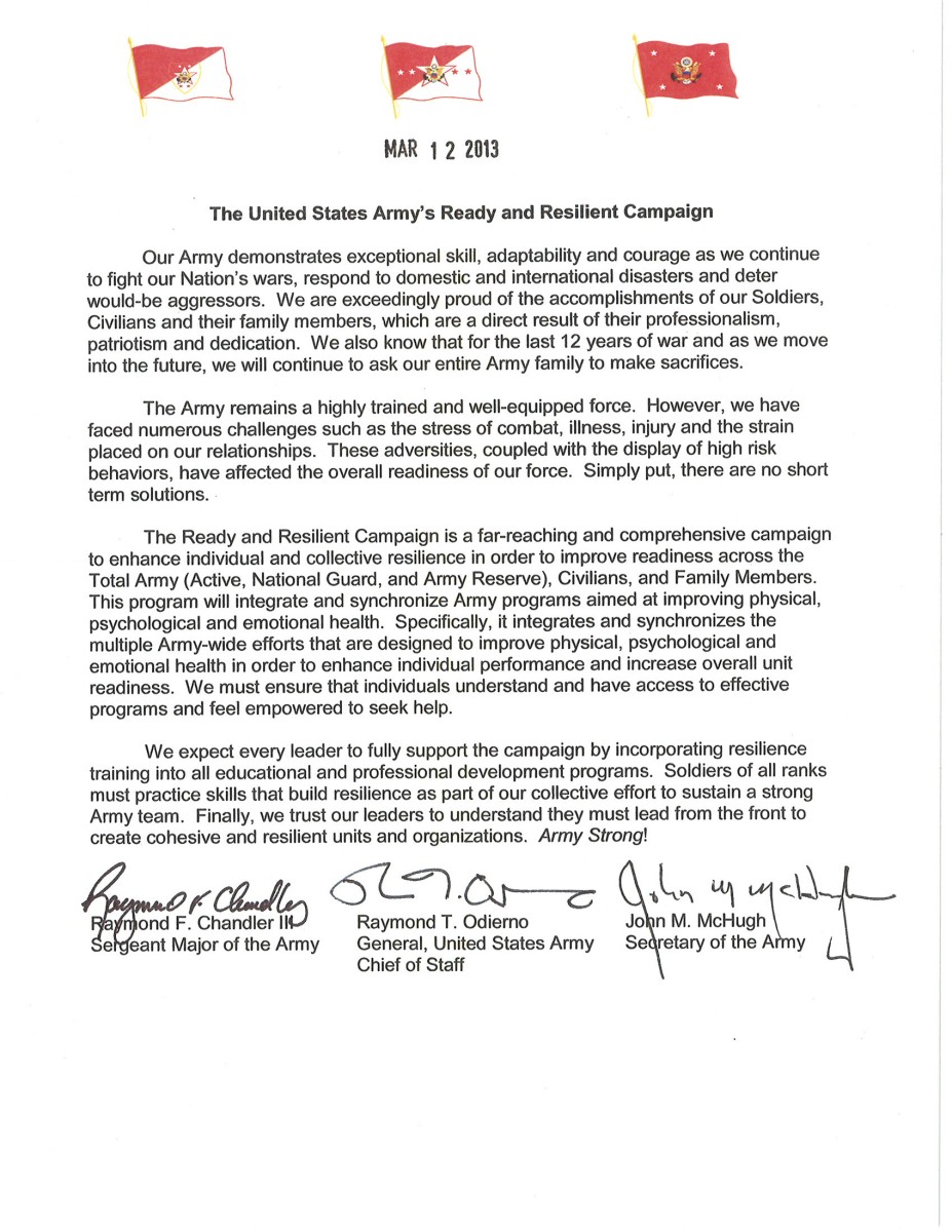 Ready and Resilient tri-signed letter | Article | The United States Army