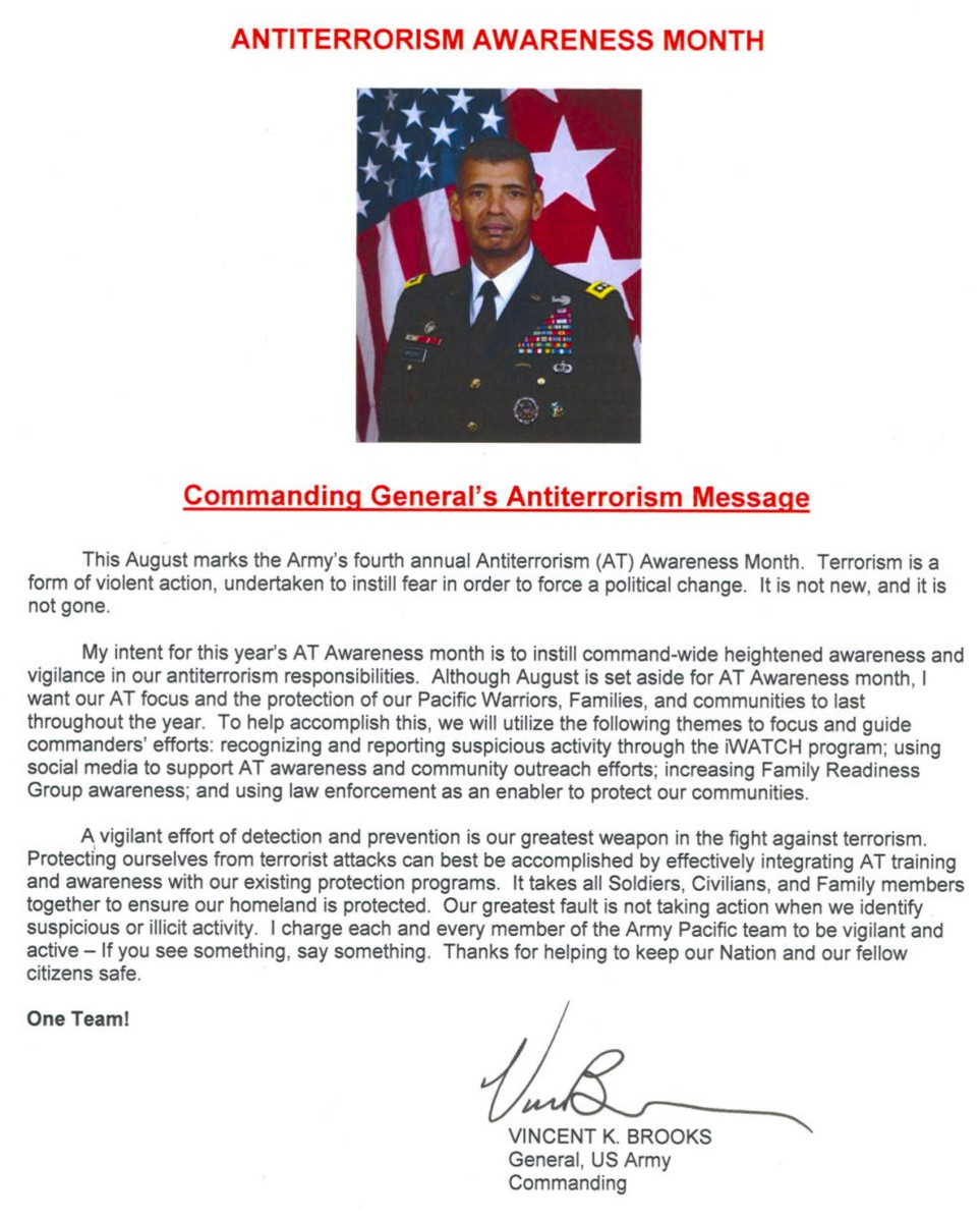 August Is Antiterrorism Awareness Month Article The United States Army