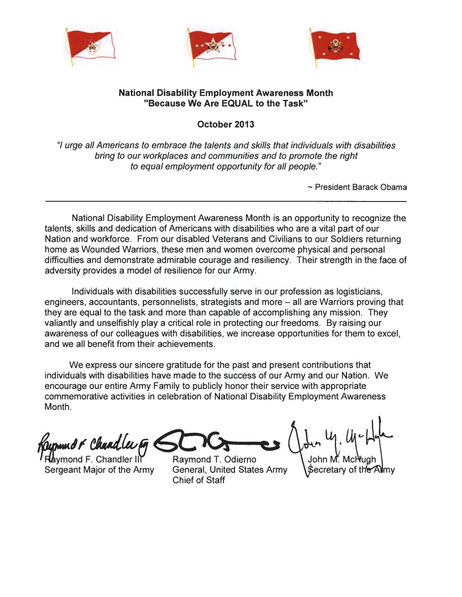 2013 National Disability Employment Awareness Month tri-signed letter ...