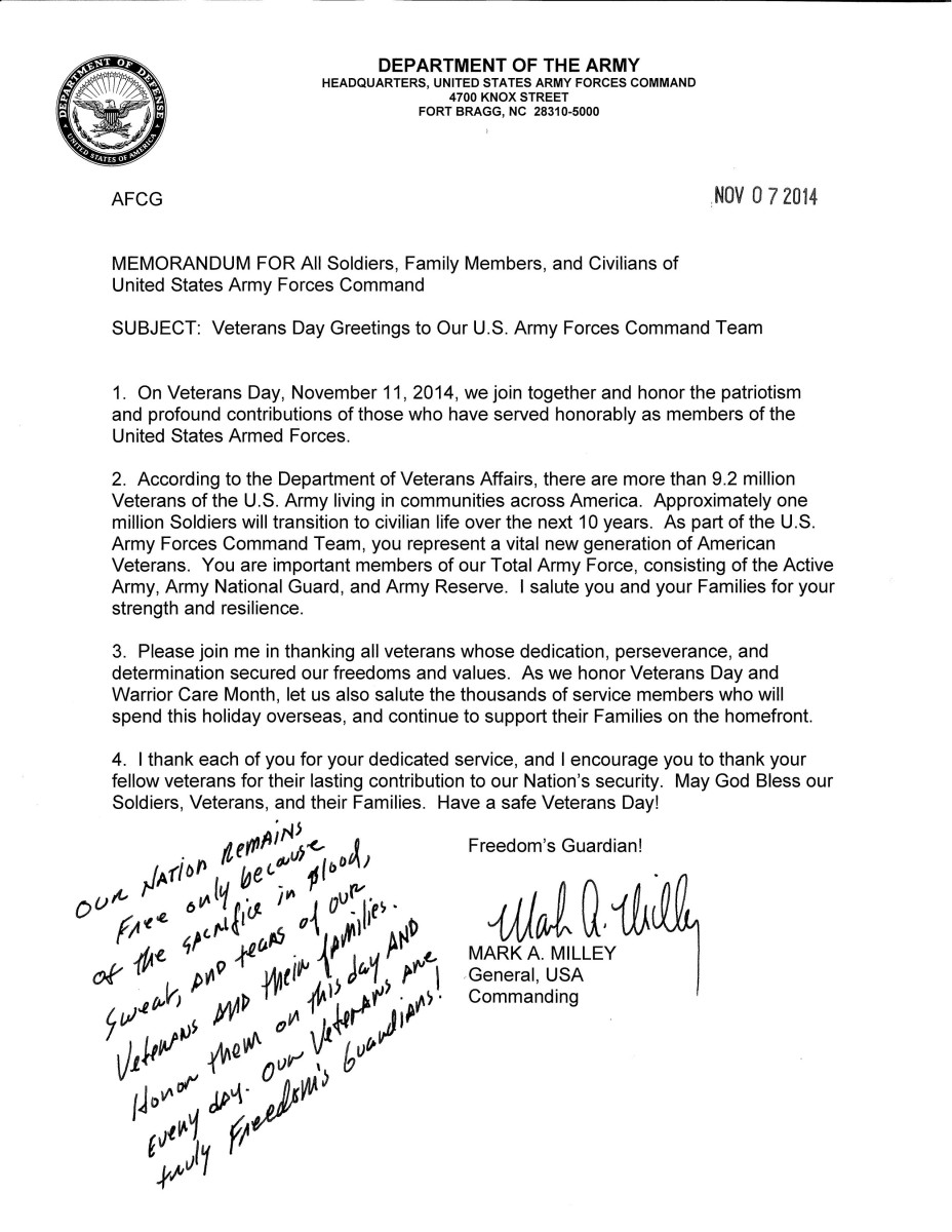 Veterans Day Message from the Commanding General, U.S. Army Forces ...
