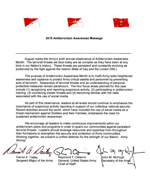 2015 Antiterrorism Awareness Message | Article | The United States Army