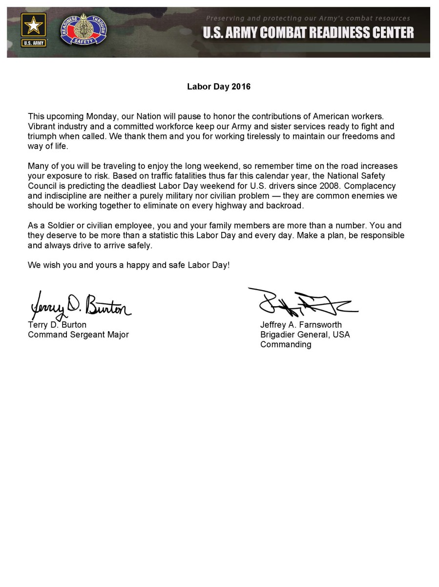 USACRC Labor Day message | Article | The United States Army