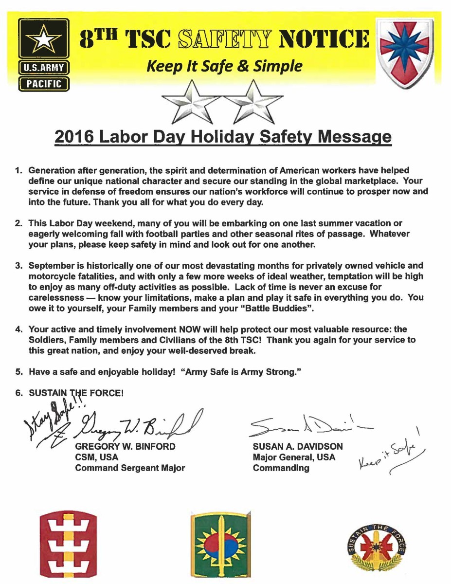 2016 Labor Day Holiday Safety Message | Article | The United States Army