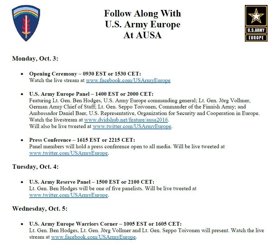 Tune in online to watch Army Europe in action at AUSA 16 | Article ...