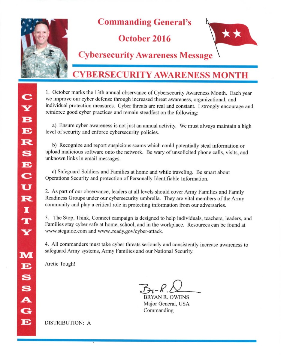 USARAK Cybersecurity Awareness Month Message | Article | The United ...