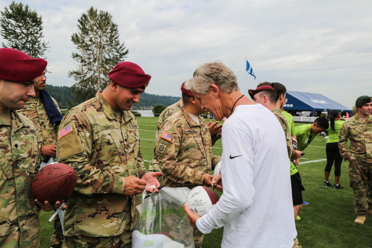 1st SFG (A) partner with Seahawks, visit final day of training camp ...