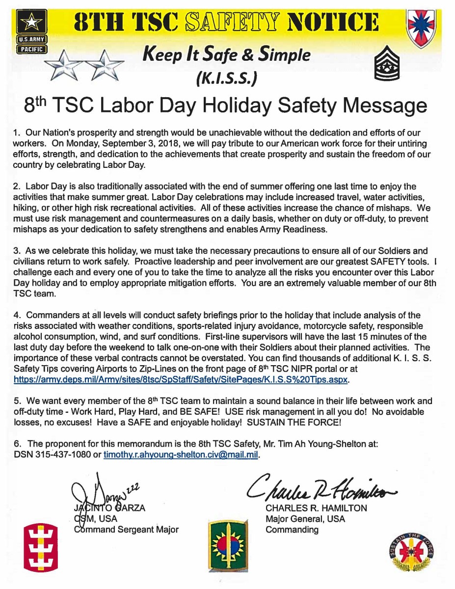 8th TSC Safety Notice | Article | The United States Army