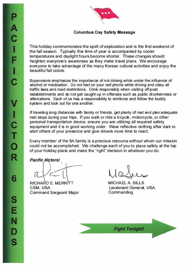 Columbus Day Safety Message | Article | The United States Army