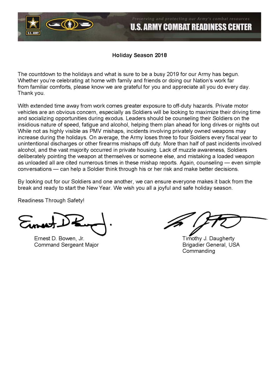 USACRC Holiday Message | Article | The United States Army
