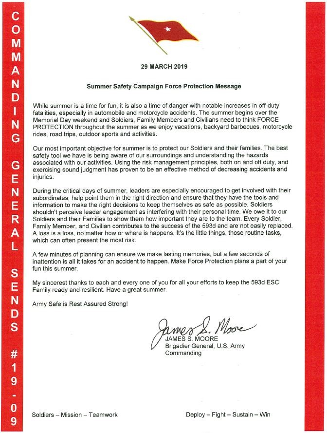 RA6 Spring/ Summer 2019 Safety Message | Article | The United States Army