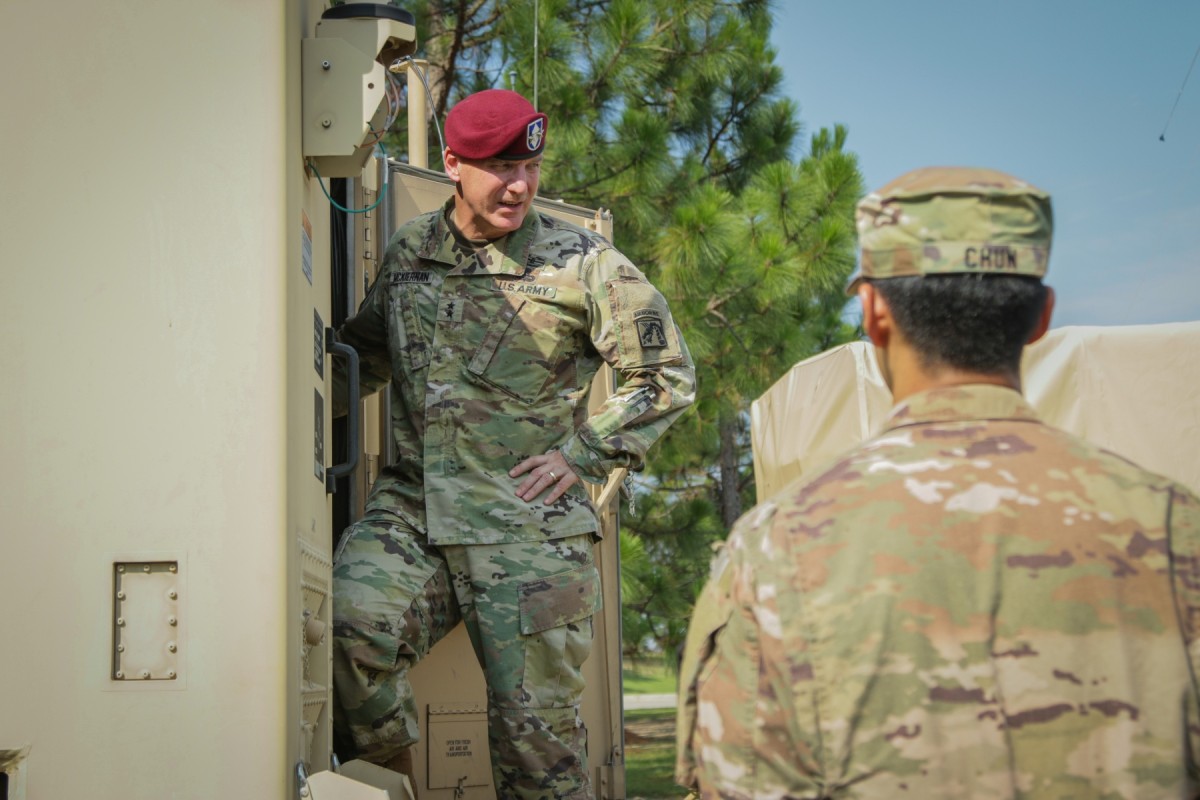 Maj. Gen. Brian J. McKiernan inspects a vehicle of the 519th Military ...