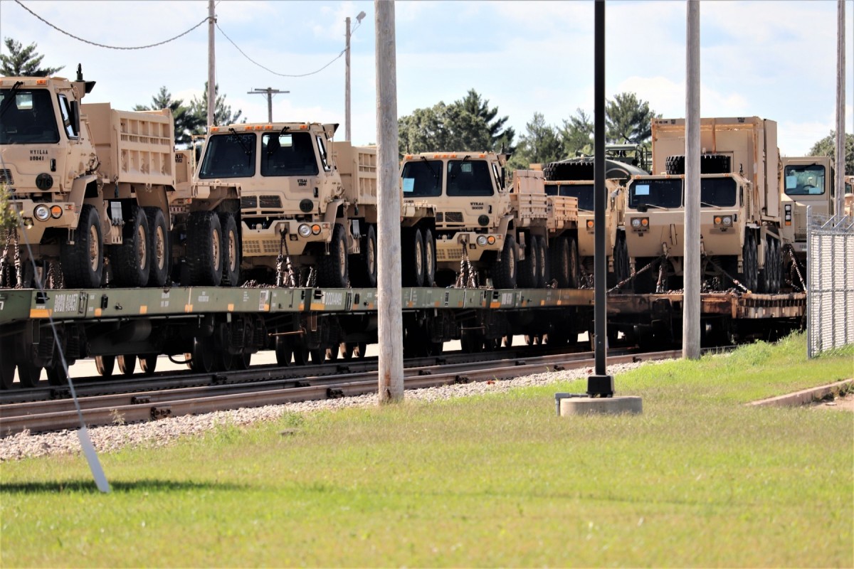 Engineer unit's equipment loaded on railcars at Fort McCoy for ...