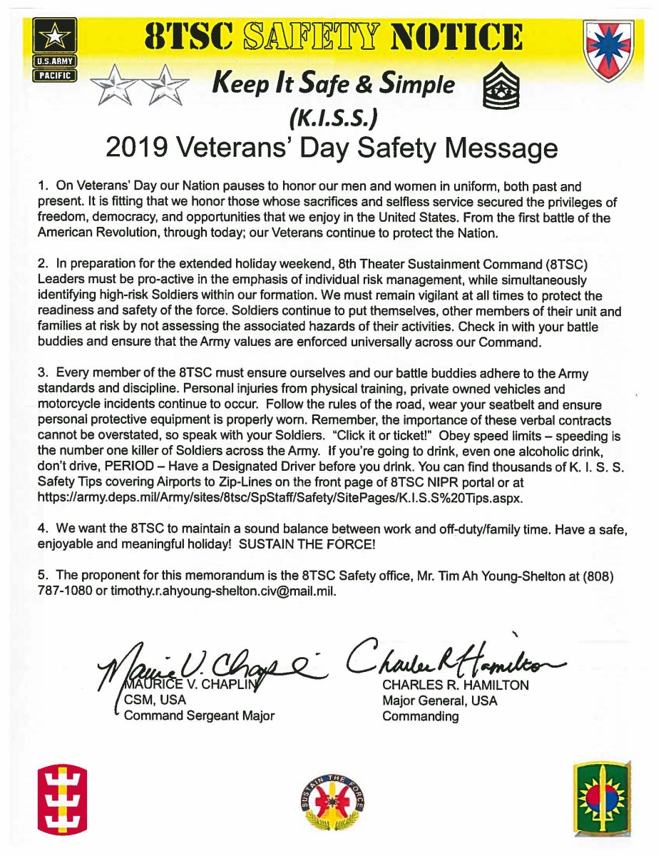2019 Veteran's Day Safety Message | Article | The United States Army