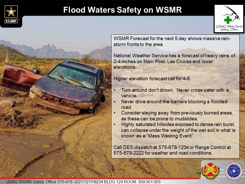 FLOOD SAFETY NOTICE: WSMR Forecast for the next 5 days shows massive ...