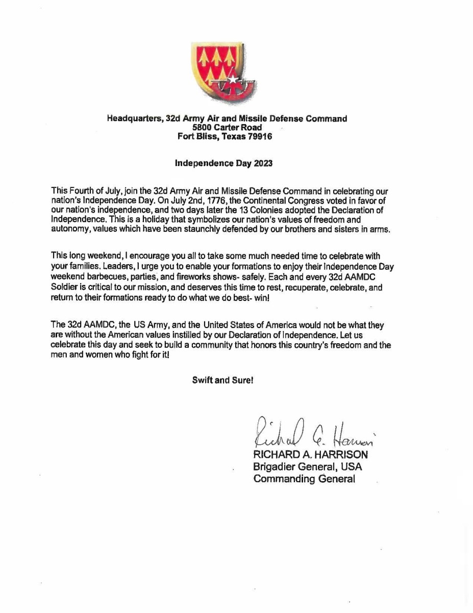 Independence Day Message from the Commanding General | Article | The ...