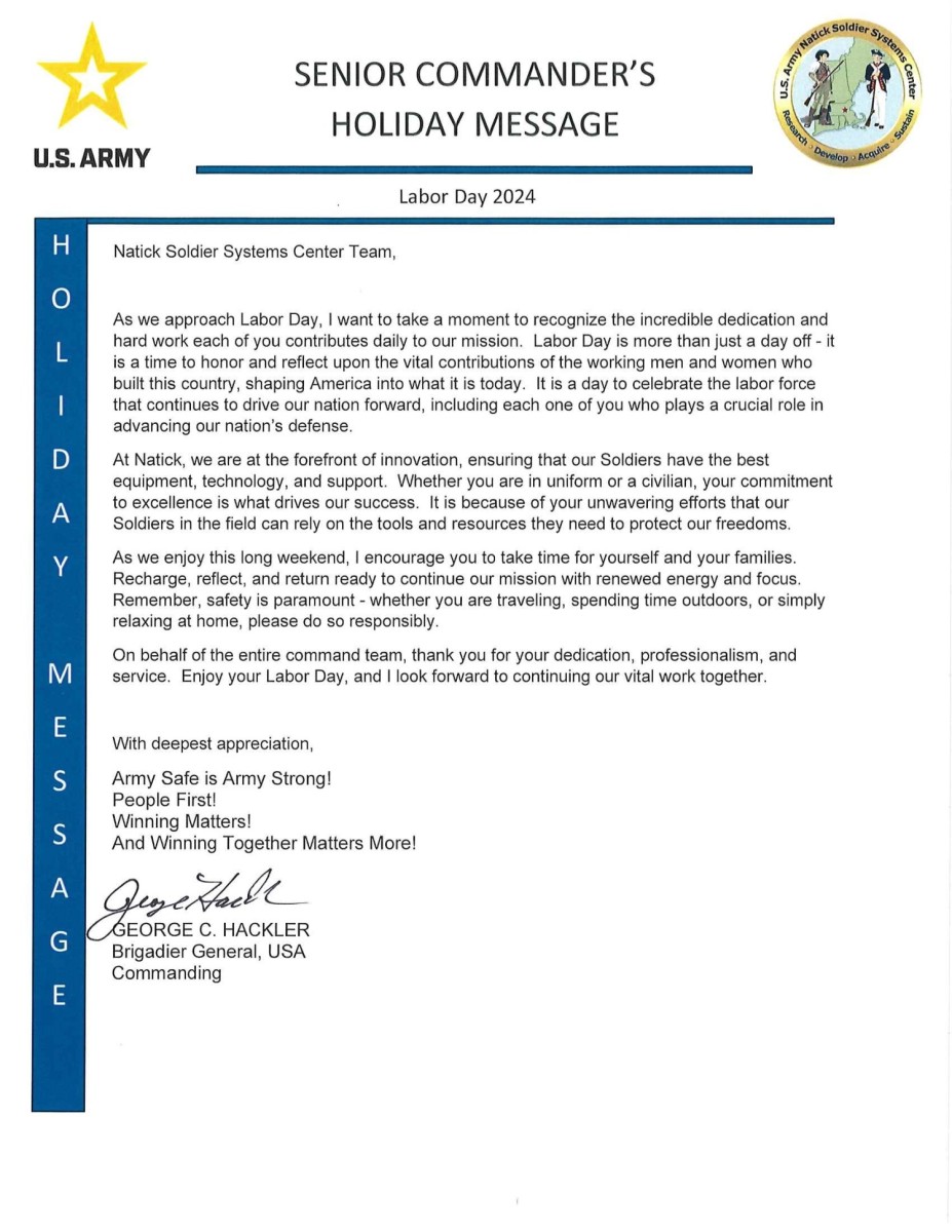 Senior Commander's Labor Day Message | Article | The United States Army