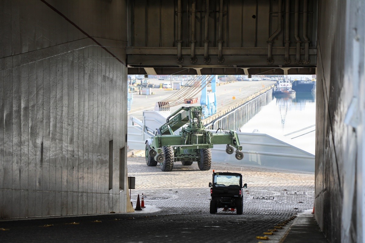 477th Inland Cargo Transportation Company stages equipment at ...